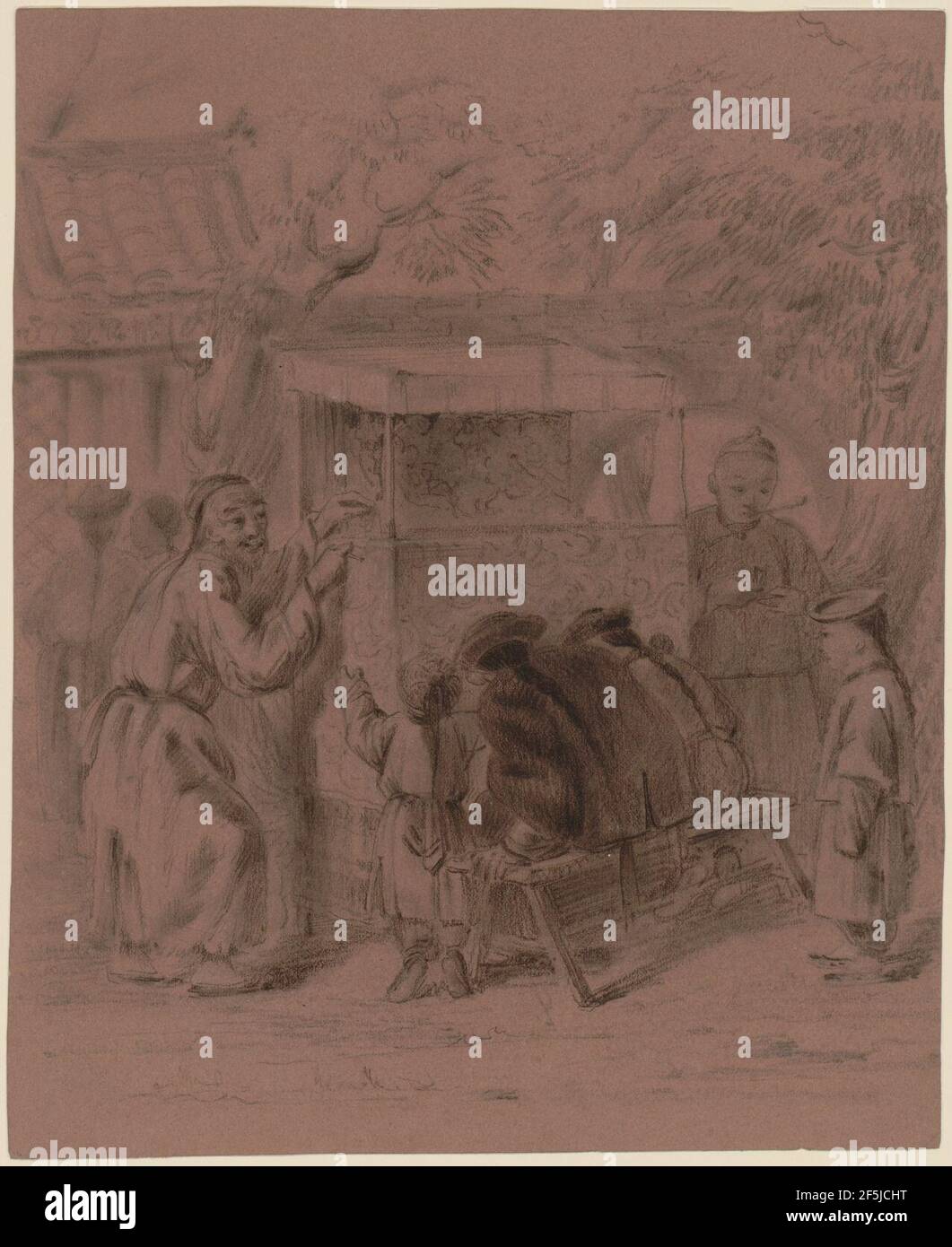 Puppet show operated by a man standing on the left, with spectators in ...