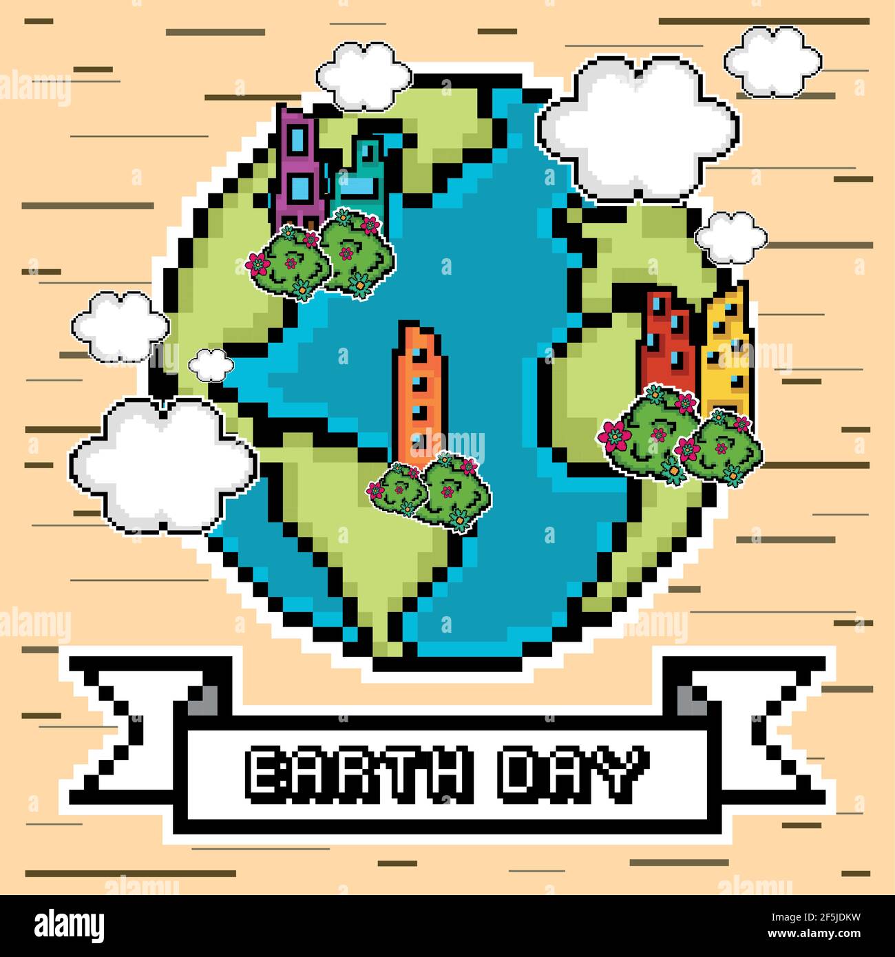 Earth day pixel art with text - Vector illustration Stock Vector Image ...