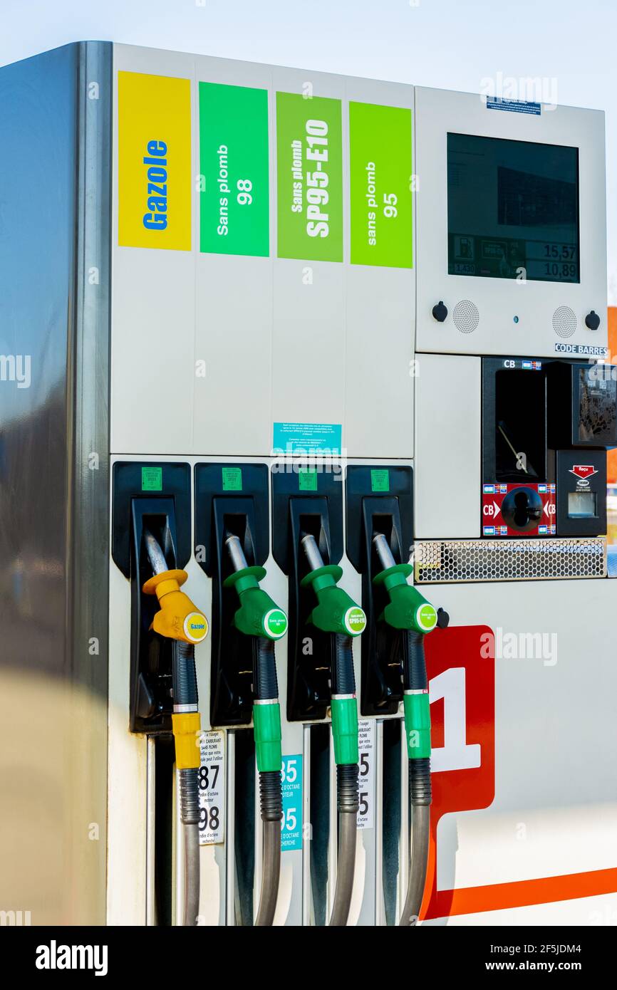 Petrol pumps at a gas station in France Stock Photo - Alamy Petrol pumps at a gas station in France Stock Photo - Alamy