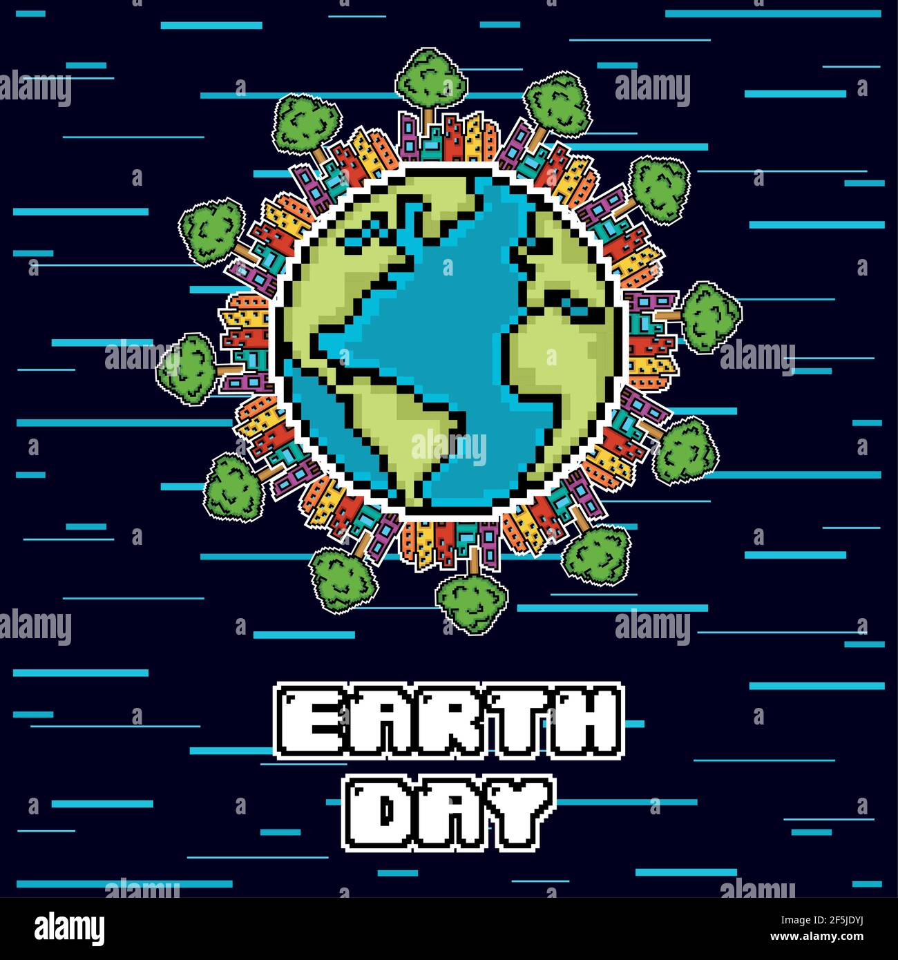 Earth day pixel art. Earth with a metropolis - Vector illustration ...