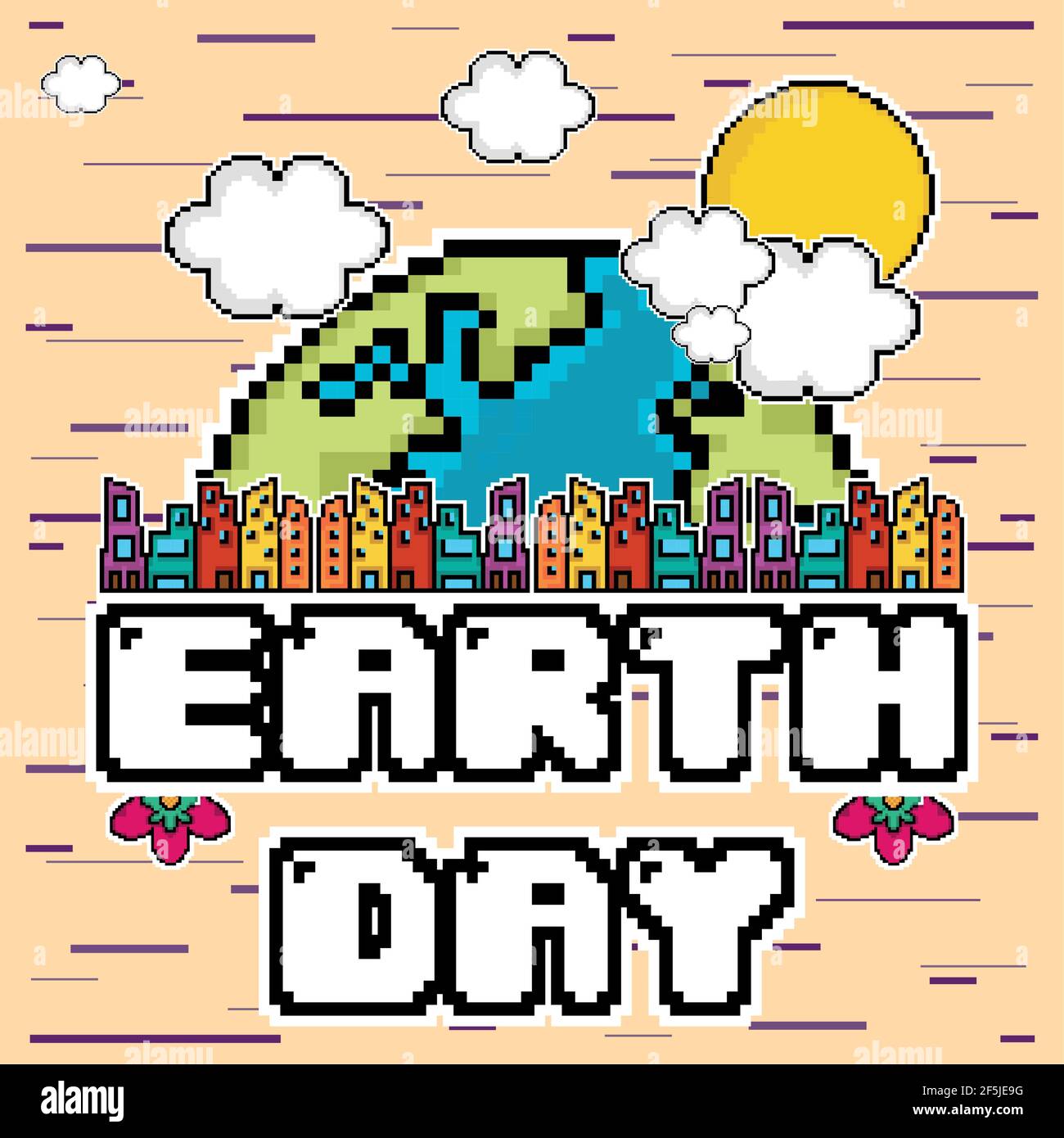 Earth day pixel art. Earth with a metropolis - Vector illustration ...