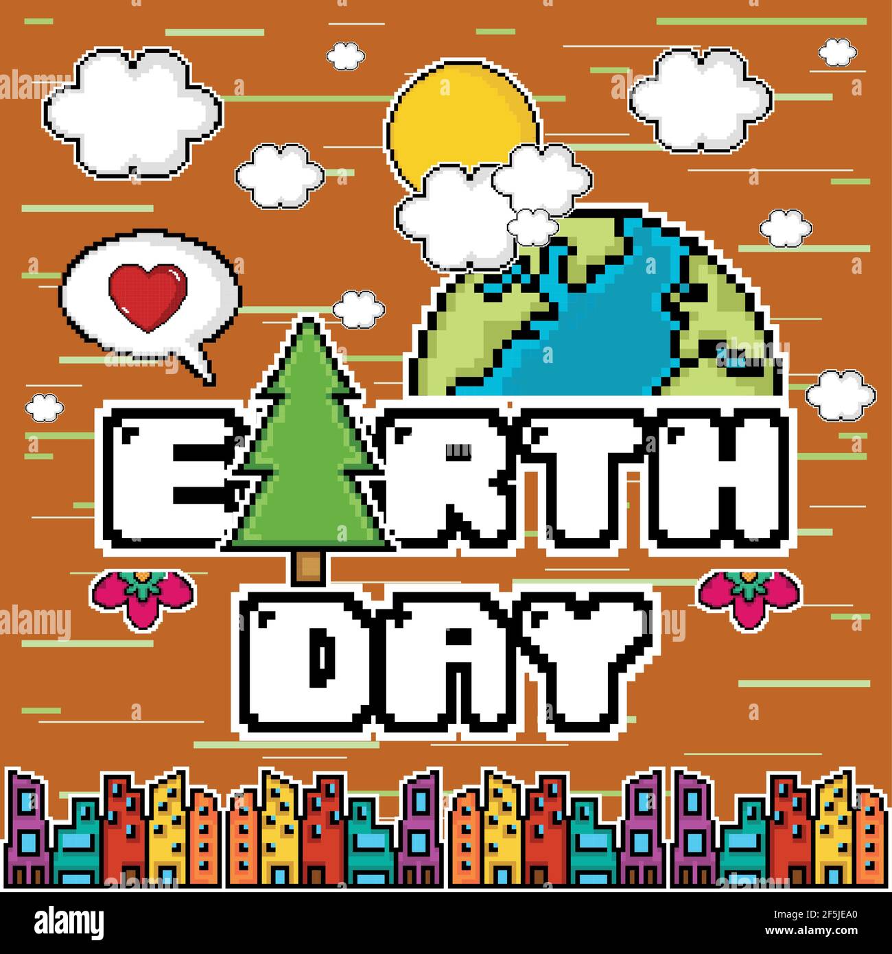 Earth day pixel art. Earth with a metropolis - Vector illustration ...