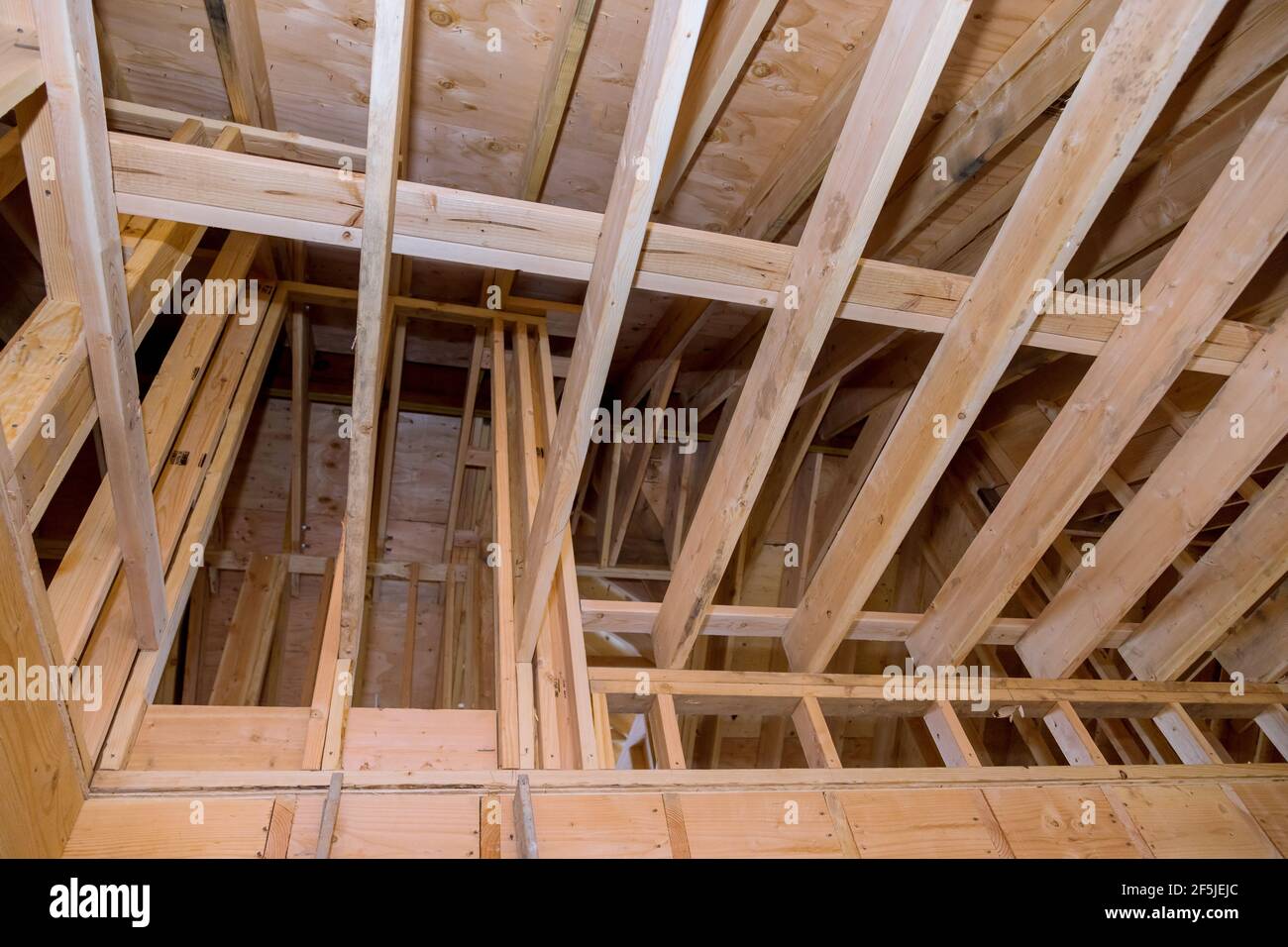 Residential house with wooden frame under construction beams house ...