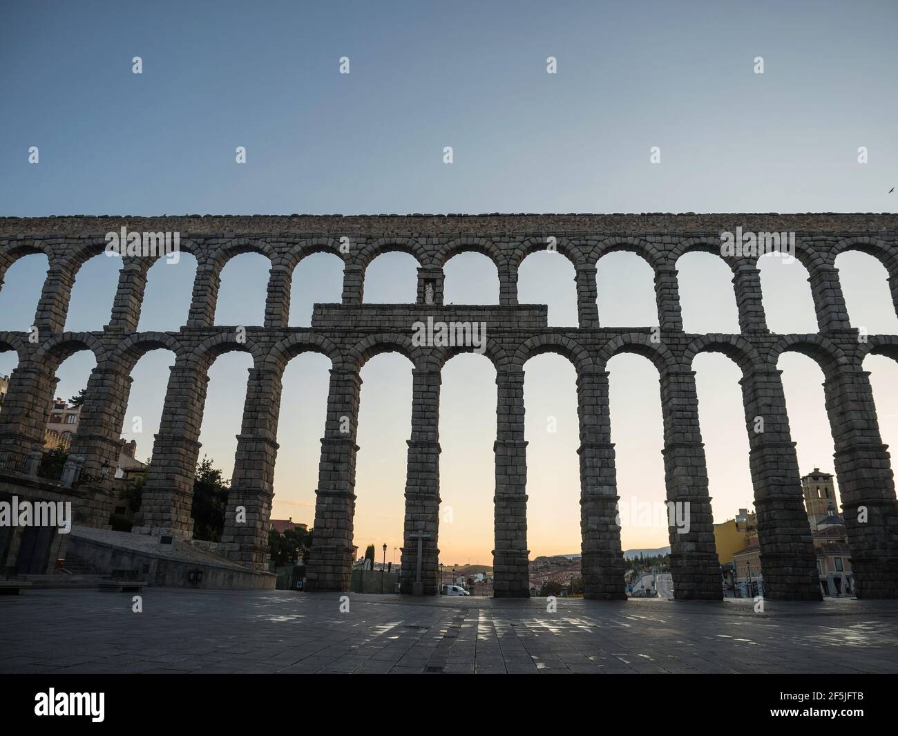 Panorama view of Aqueduct of Segovia roman architecture stone rock arch ...
