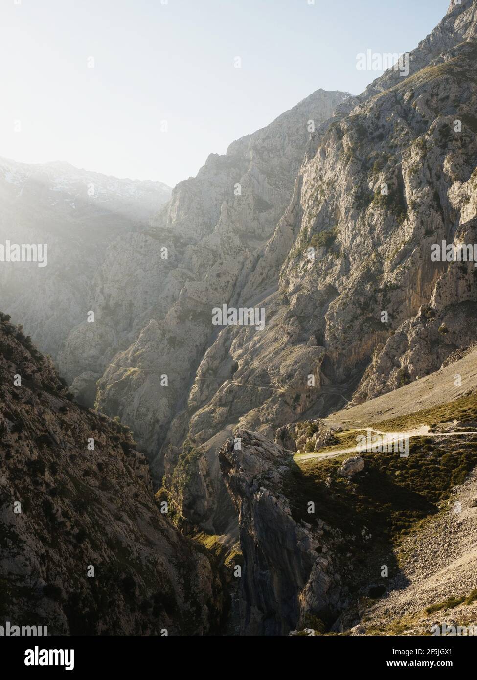 Panorama view of gorge valley canyon hiking trail path route Senda del ...