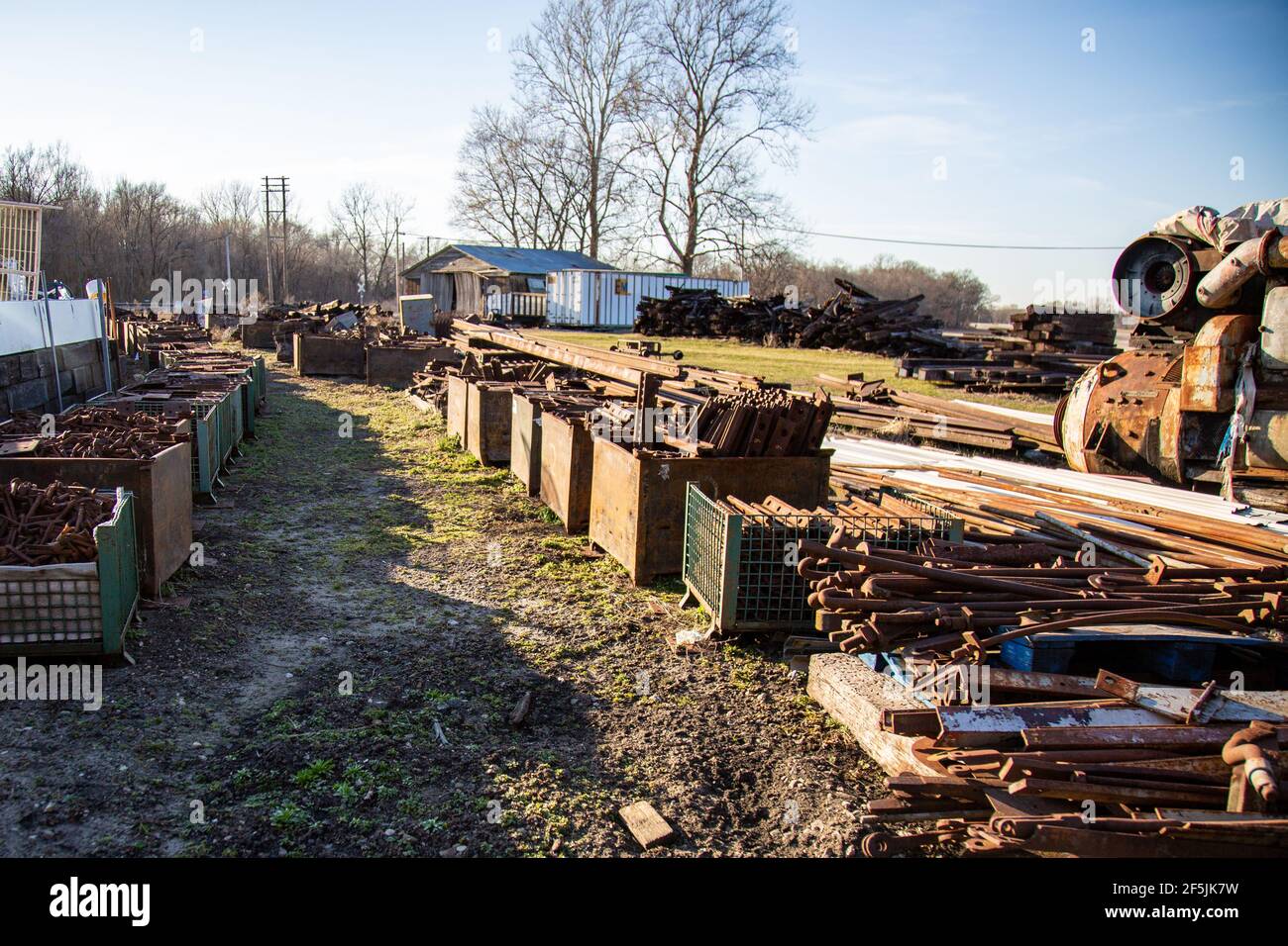 Crates of spare parts sit on the grounds of the Hoosier Valley Railroad ...