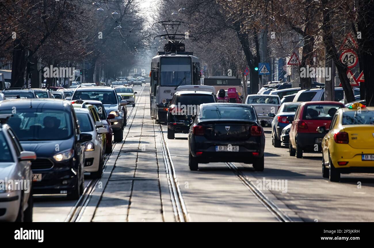 Bucharest articulated tramcar hi-res stock photography and images - Alamy