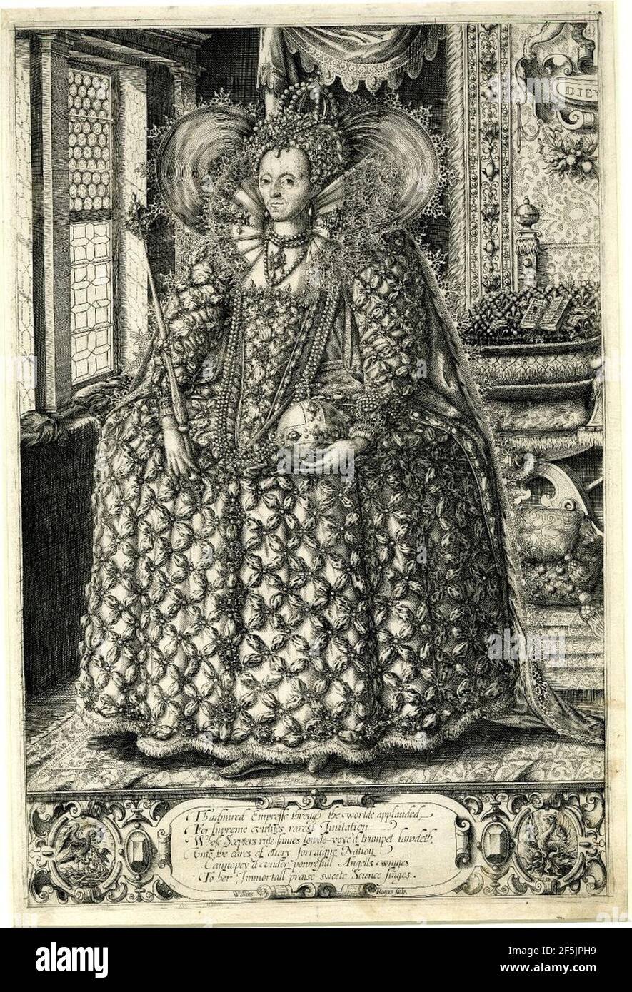 Queen Elizabeth holding orb and sceptre standing in a room with a ...