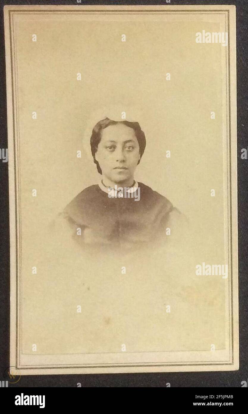 Queen Emma of Hawaii with white hair covering in profile, photograph by ...