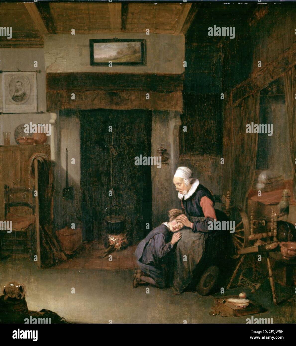 Quirijn van Brekelenkam - An Old Woman Delousing a Boy Stock Photo - Alamy