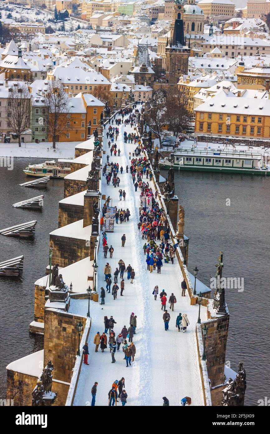 Panorama. Karlov or Charles bridge in Prague in winter Stock Photo - Alamy