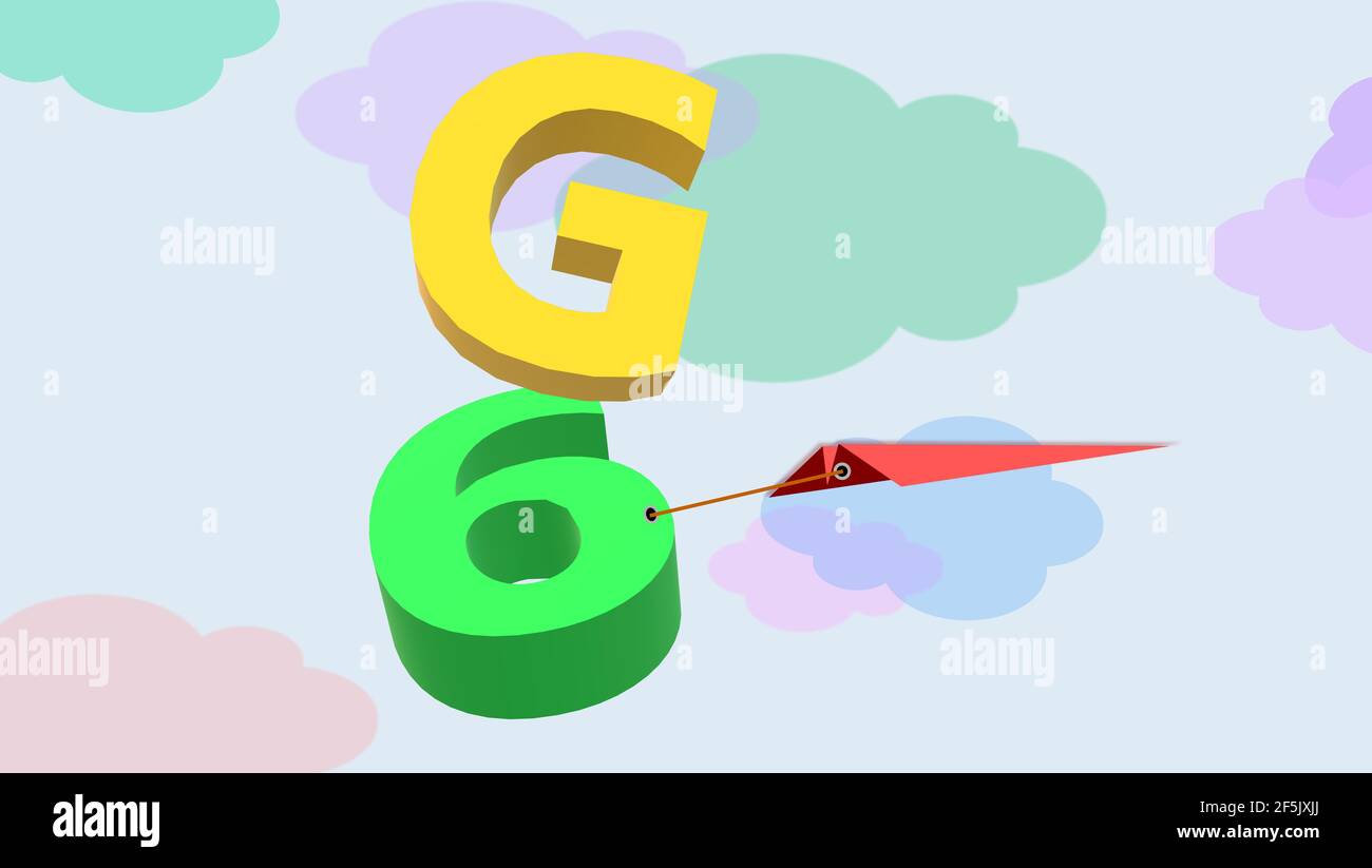 A paper plane carrying the 6G SYMBOL through the clouds. Technological ...