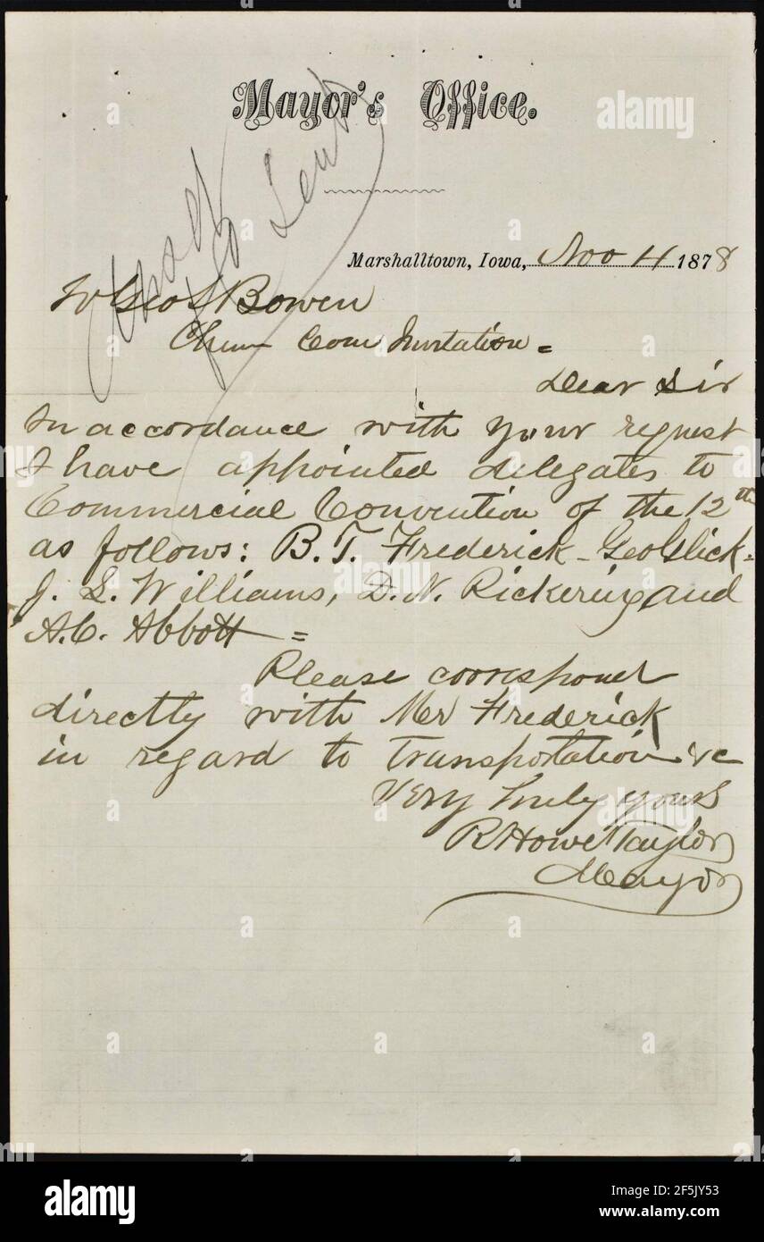 R. Howe Taylor letter to George S. Brown, 1878 Stock Photo - Alamy