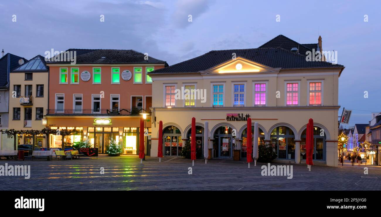 Lighted Cafe Extrablatt, Unna, North Rhine-Westphalia, Germany, Europe ...