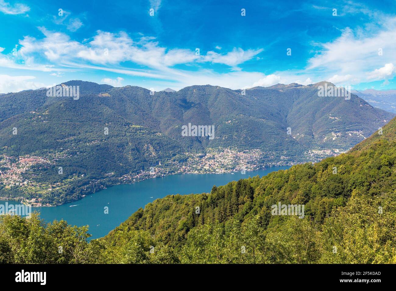 Panoramic aerial view of lake Como in Italy in a beautiful summer day ...