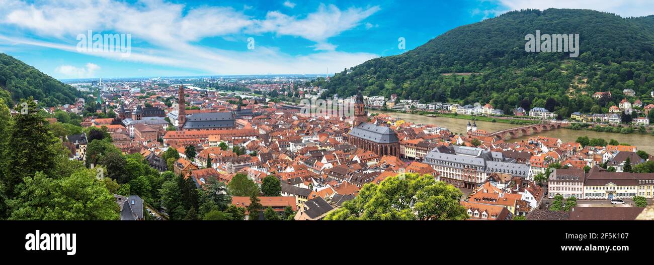 Panoramic aerial view of Heidelberg and ruins of Heidelberg Castle ...