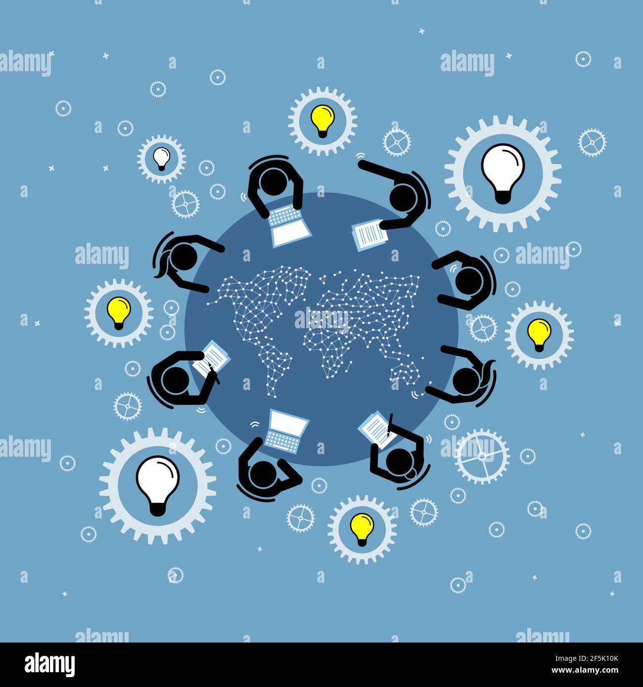 Group of people discussing and brainstorming on a round table with a ...