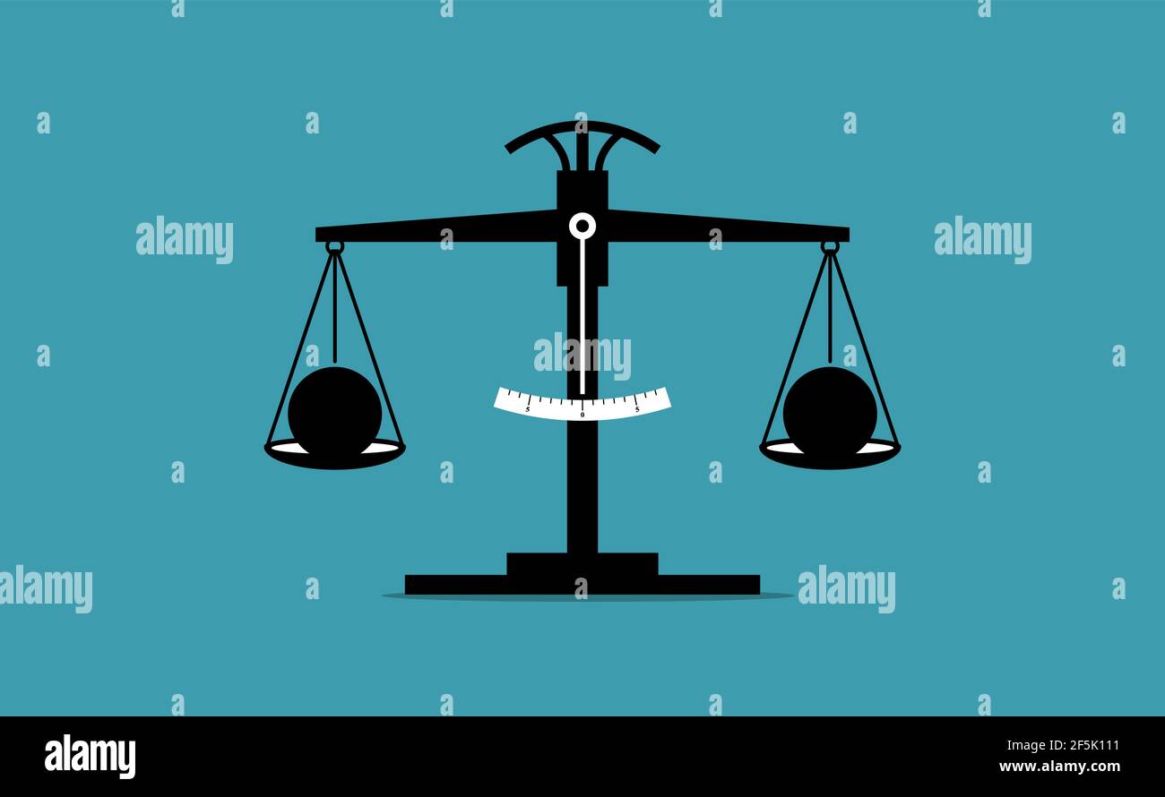 Scale of justice measuring the weight of two objects and they are equal ...