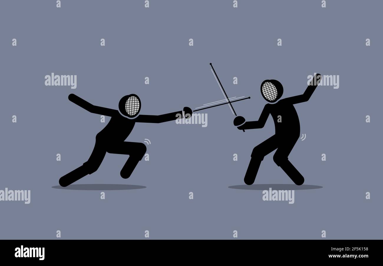 Two fencers fighting in a fencing sport game. Vector illustration ...