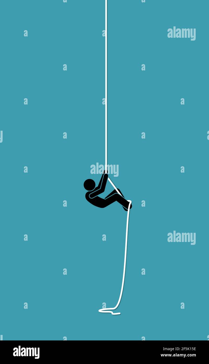 Stick figure man climbing up on a rope. Vector illustration concept of determination, effort ...