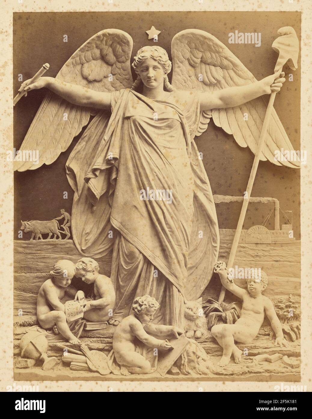 Sculpture of winged figure with children. Unknown maker, American Stock ...