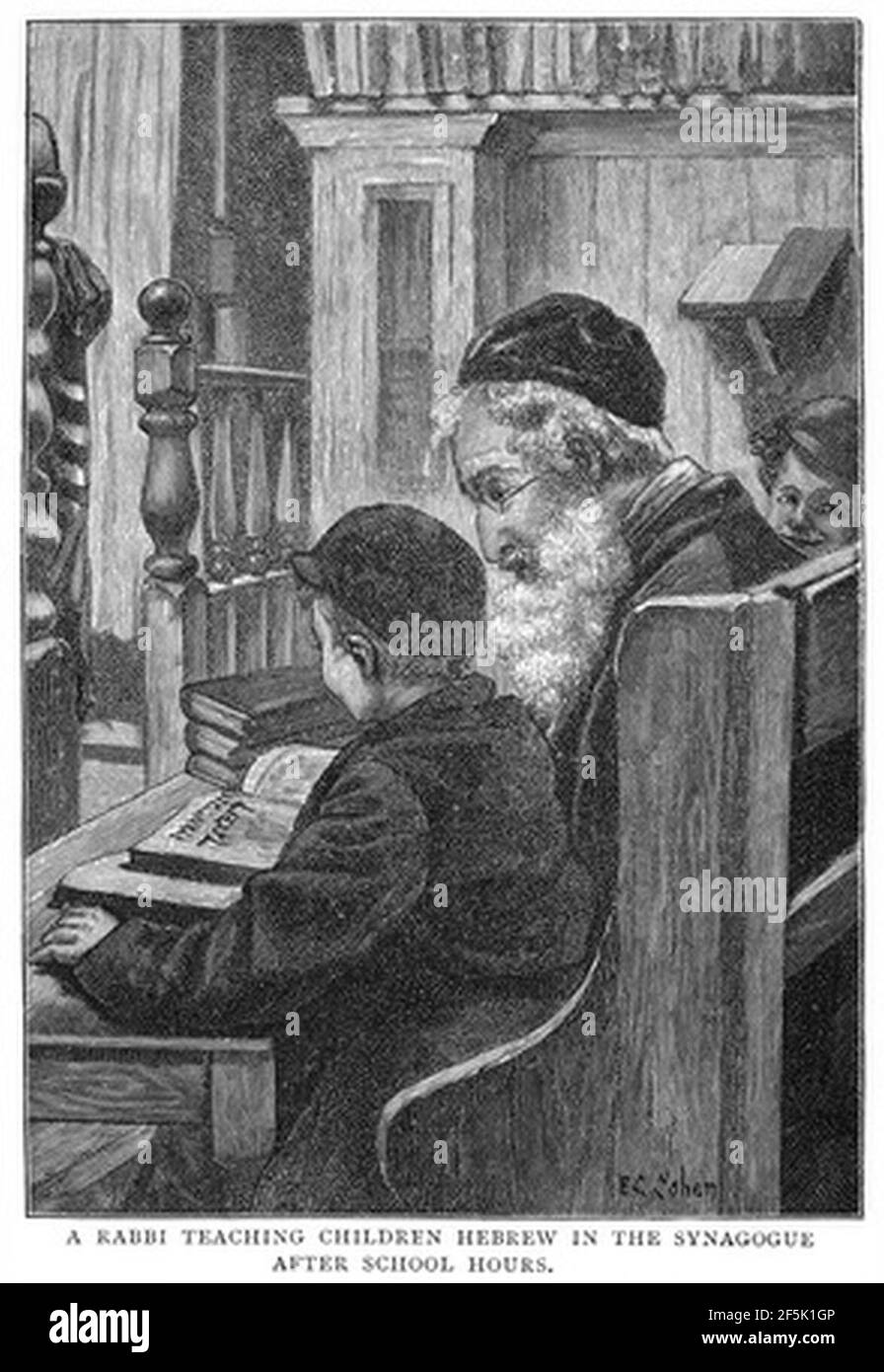Rabbi teaching Hebrew by Ellen Gertrude Cohen 1891 Stock Photo - Alamy