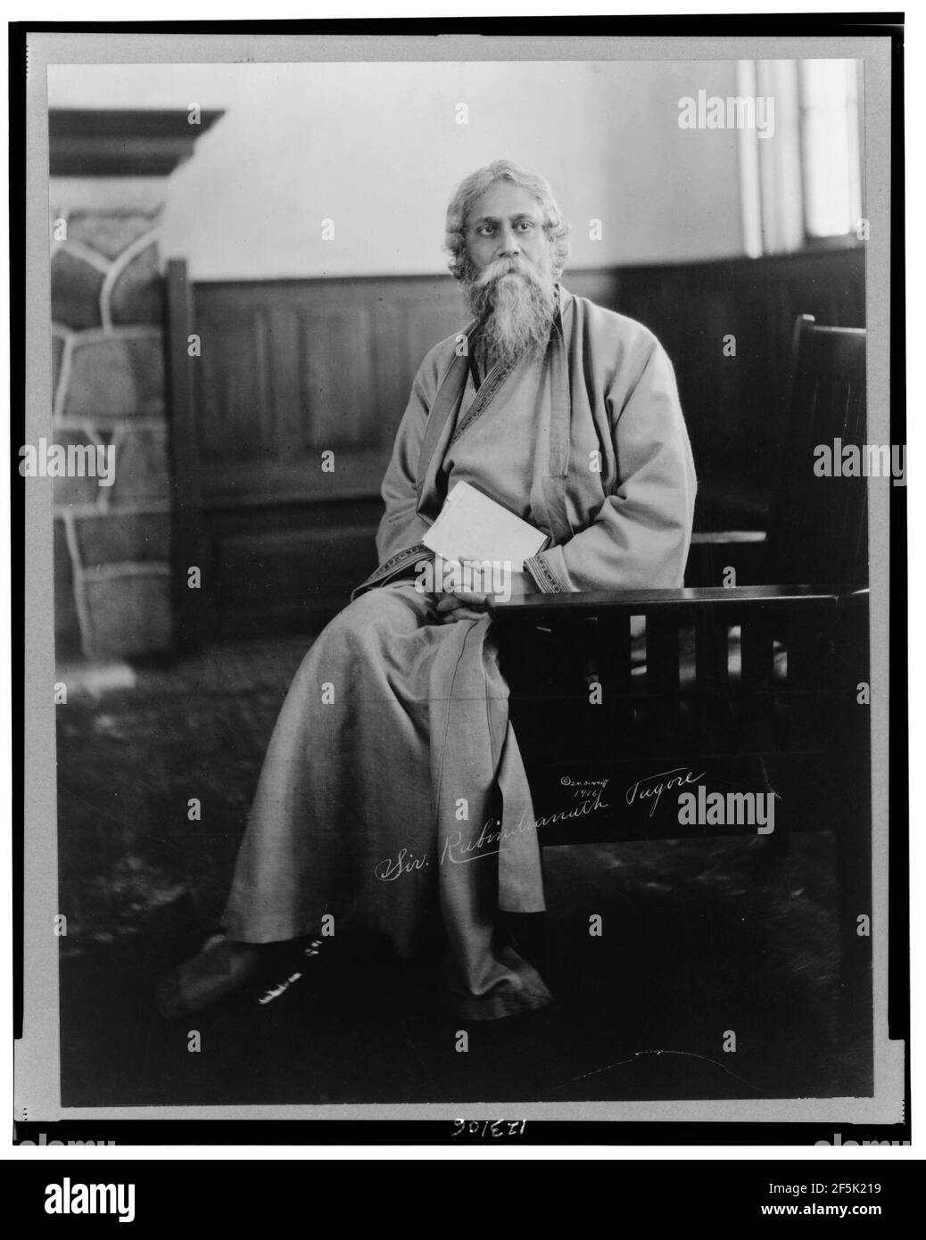 Rabindranath Tagore, full-length portrait, seated, facing front Stock ...