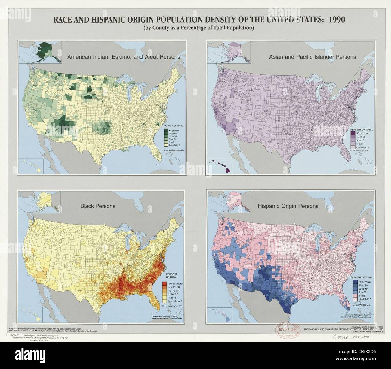 Race and Hispanic origin population density of the United States- 1990 ...