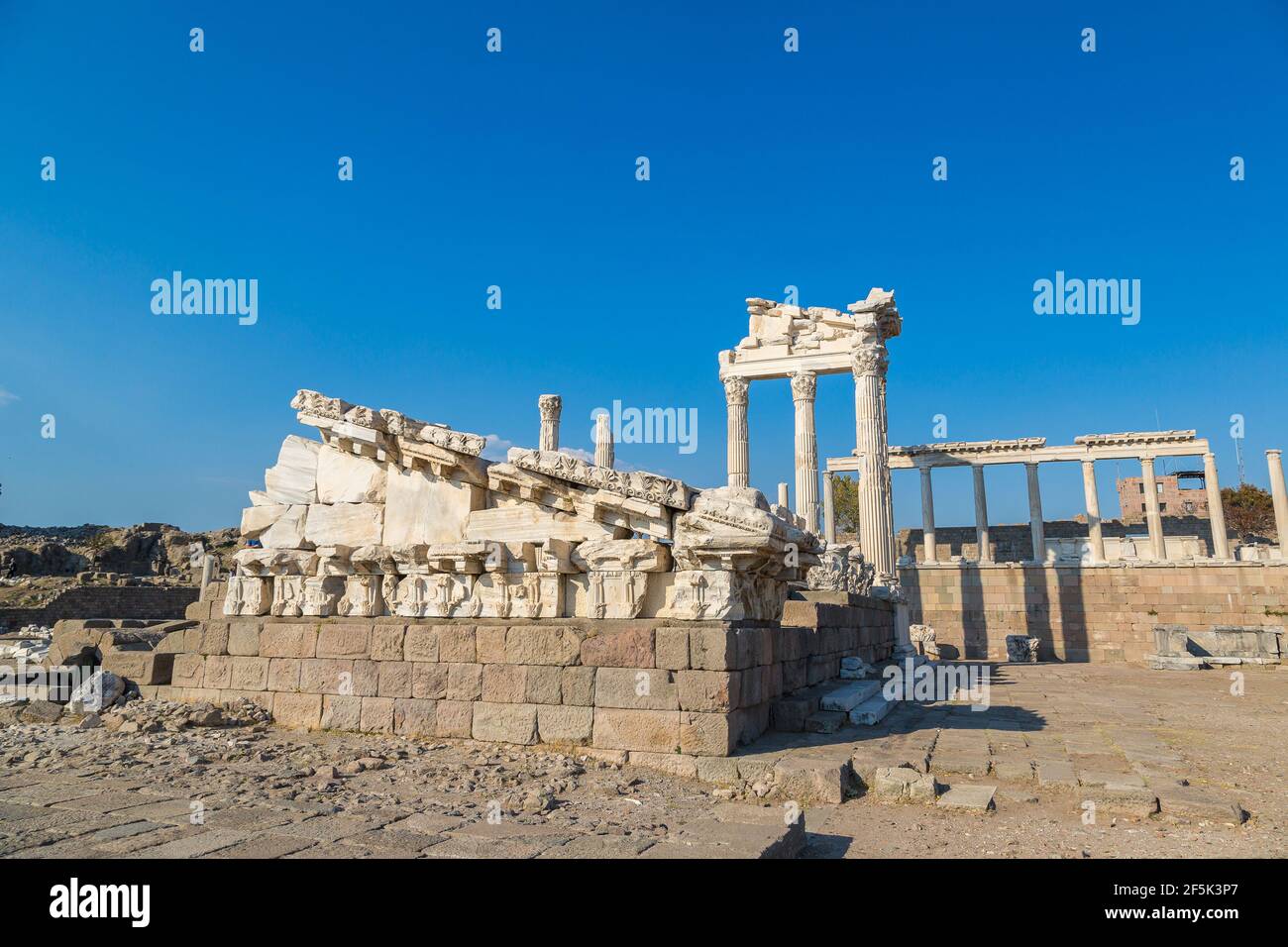 Temple of Trajan in ancient city Pergamon, Bergama, Turkey in a ...