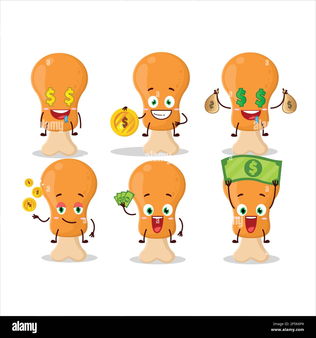 Chicken thight cartoon character with cute emoticon bring money. Vector ...