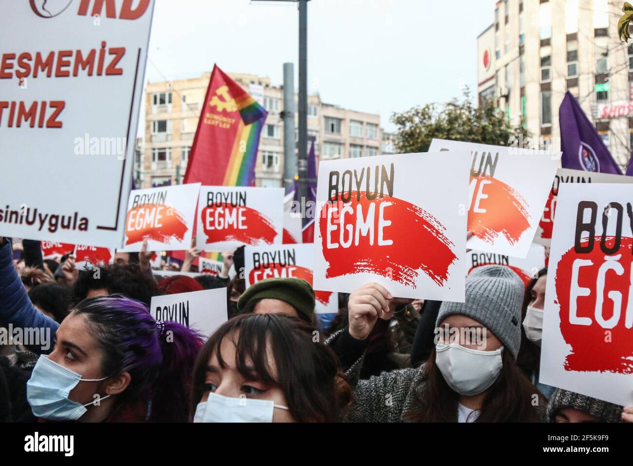 Istanbul Turkey 26th Mar 2021 Protesters Holding Placards Reading