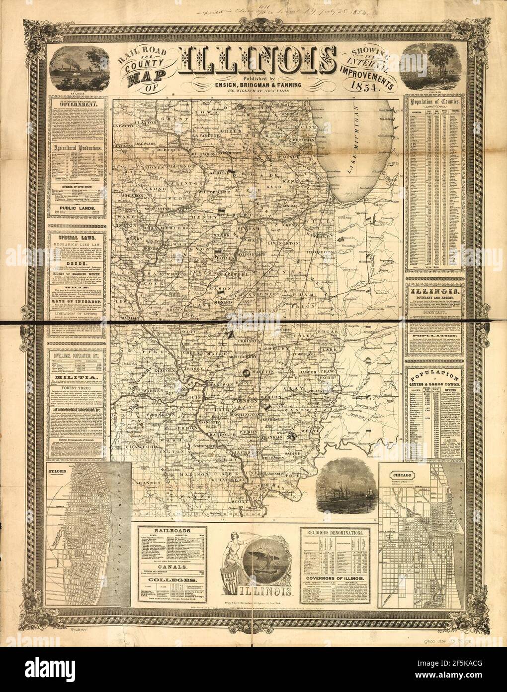 Rail road and county map of Illinois showing its internal improvements ...