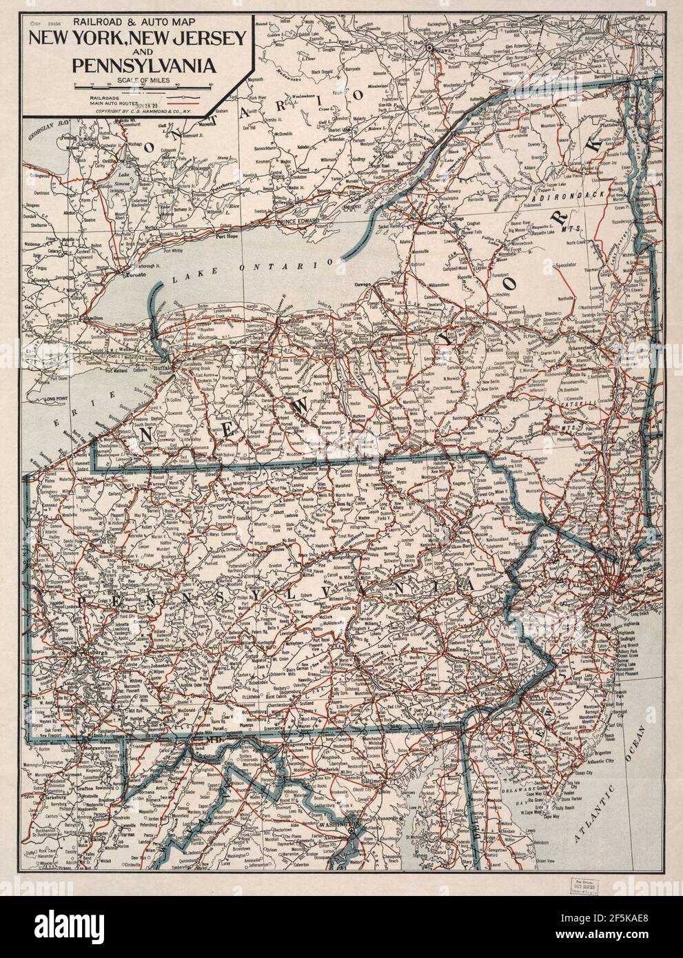 Railroad & auto map, New York, New Jersey and Pennsylvania Stock Photo ...