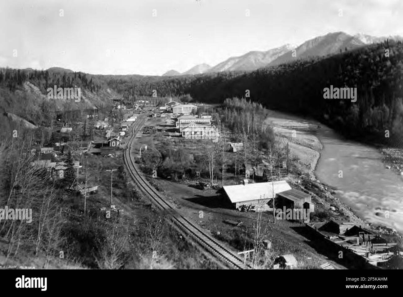 Railroad line through the town of Chickaloon, Alaska, circa 1900 (AL+CA ...