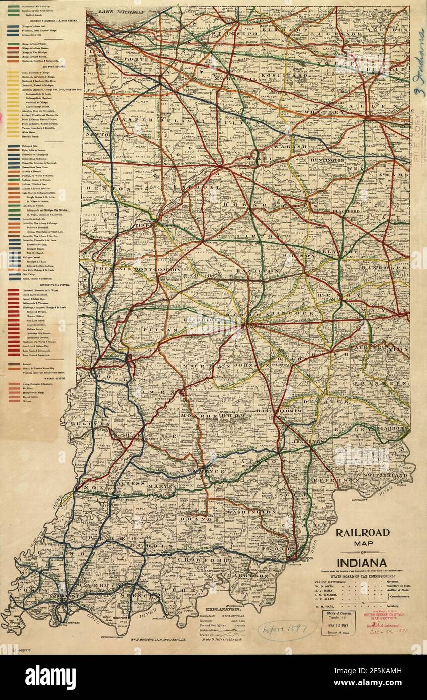 Railroad map of Indiana Stock Photo - Alamy