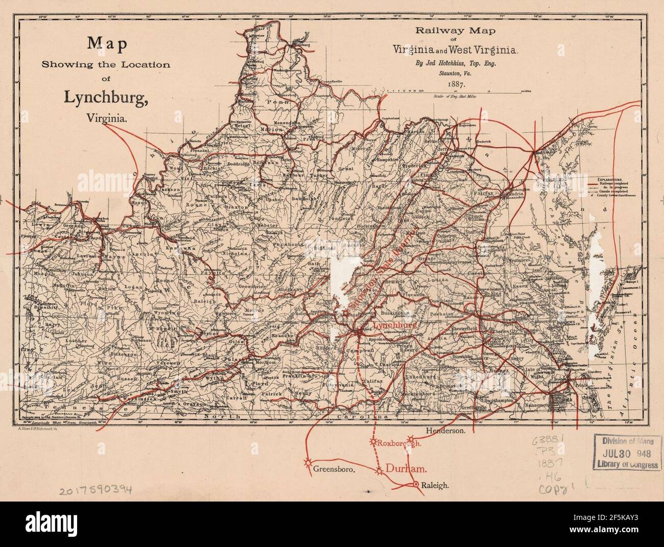 Railway map of Virginia and West Virginia Stock Photo - Alamy