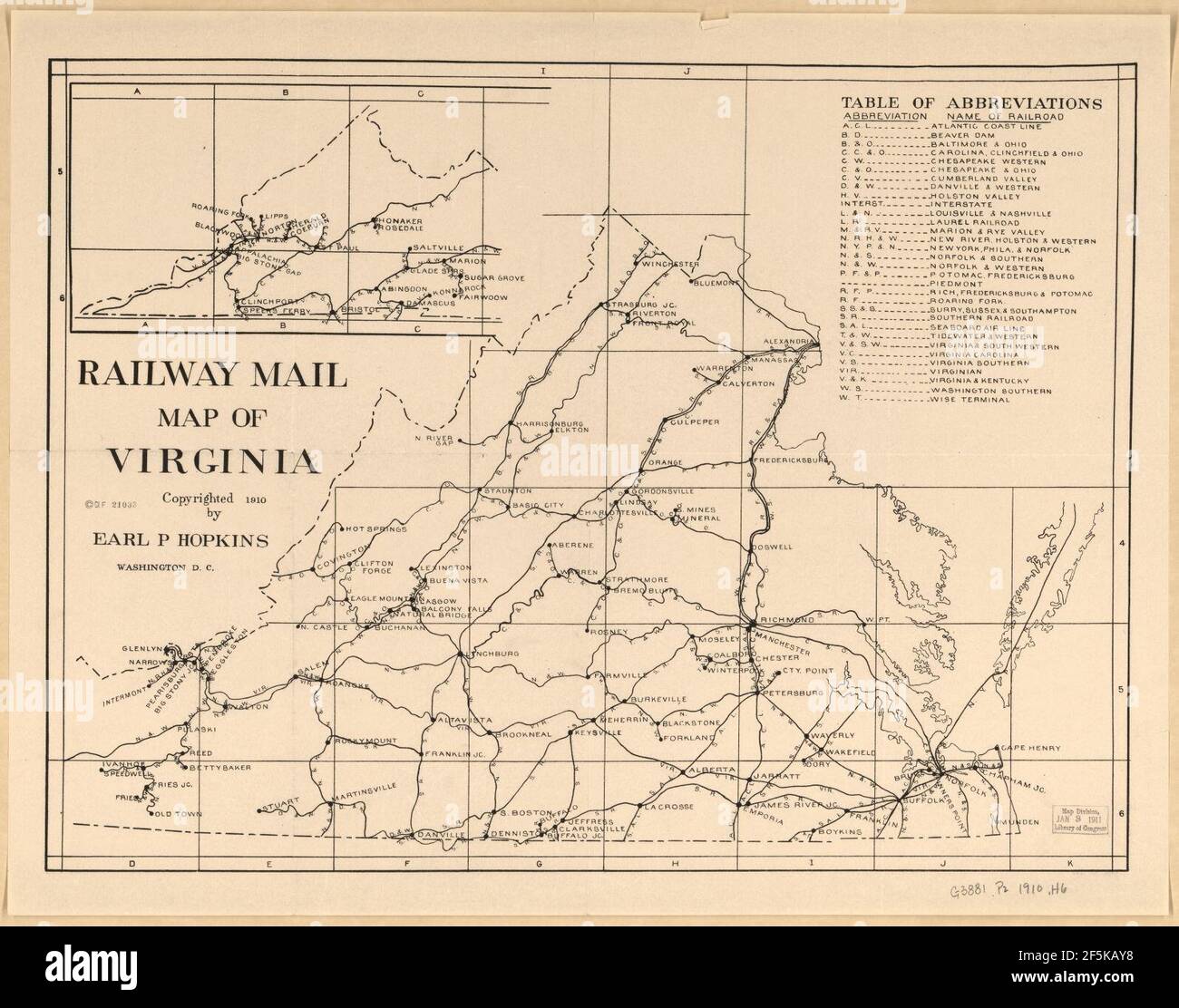 Railway mail map of Virginia Stock Photo - Alamy