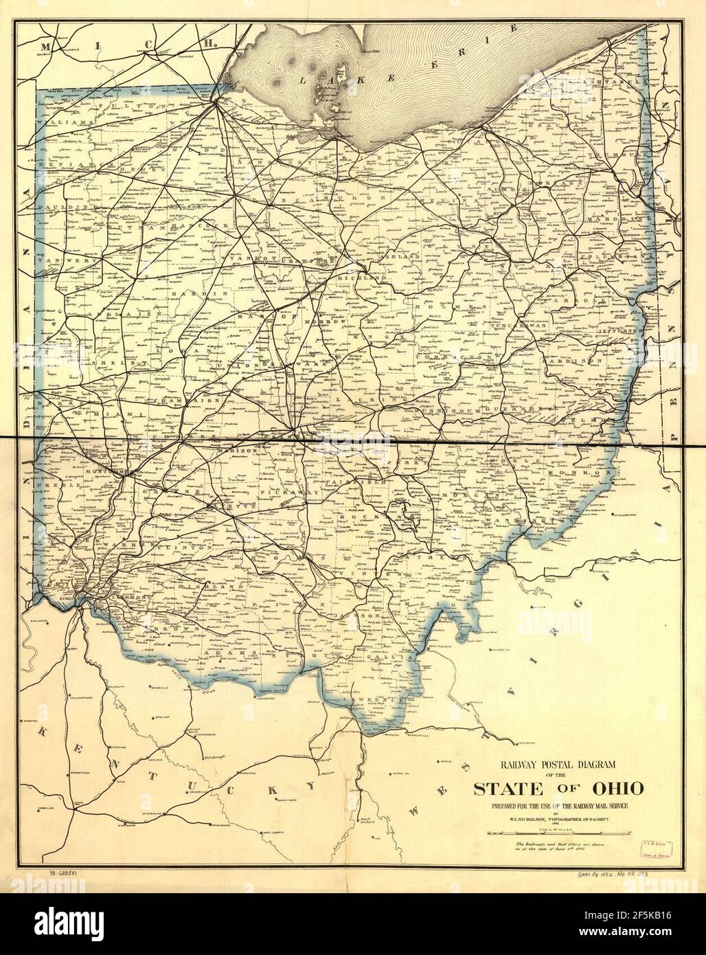 Railway postal diagram of the state of Ohio prepared for the use of the ...
