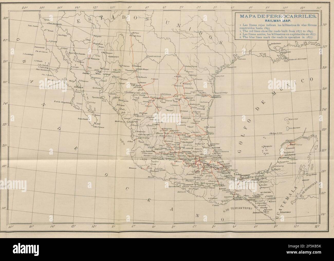 Railways map of Mexico in 1893 Stock Photo - Alamy