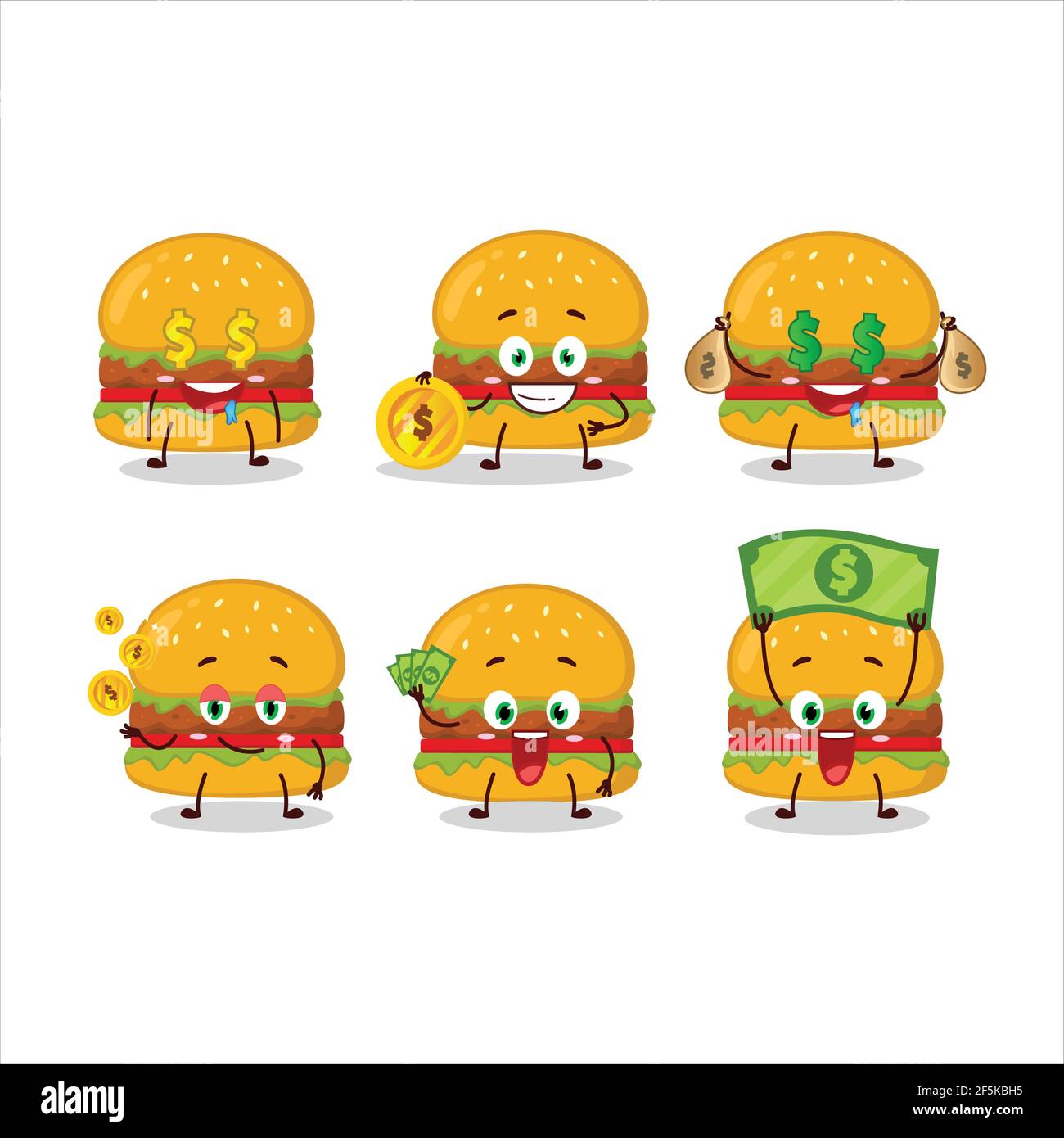 Hamburger cartoon character with cute emoticon bring money. Vector ...