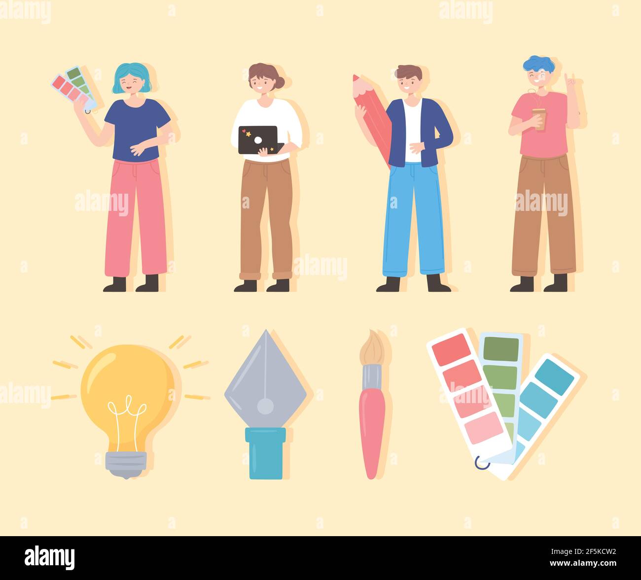 graphic designer team utensils cartoon Stock Vector Image & Art - Alamy