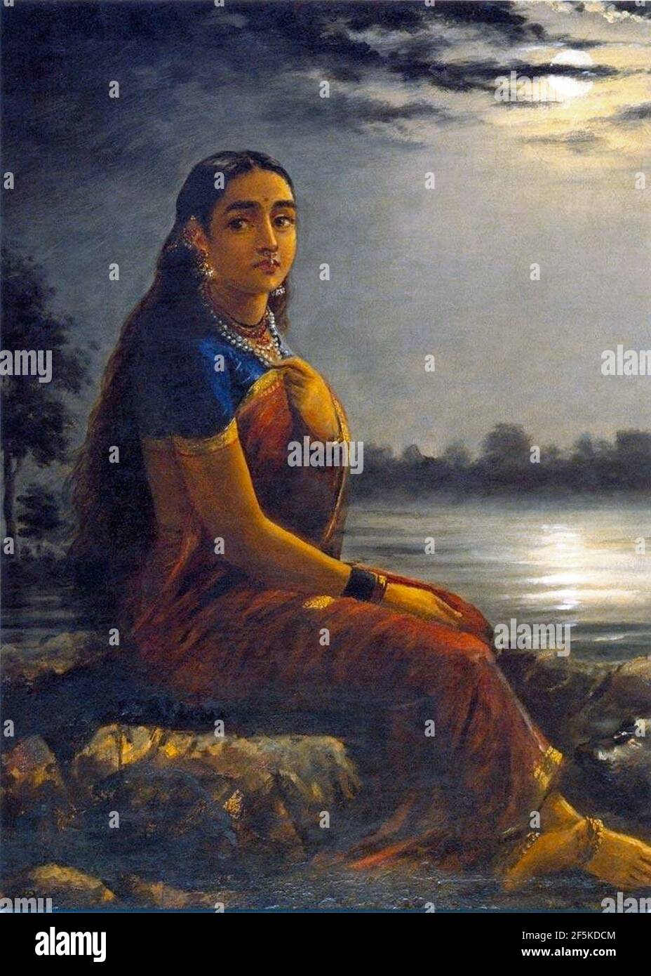 Raja Ravi Varma, Lady in the Moon Light (1889 Stock Photo - Alamy