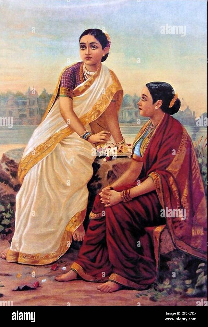 Raja Ravi Varma, Radha and Sakhi (Oleographic print Stock Photo - Alamy