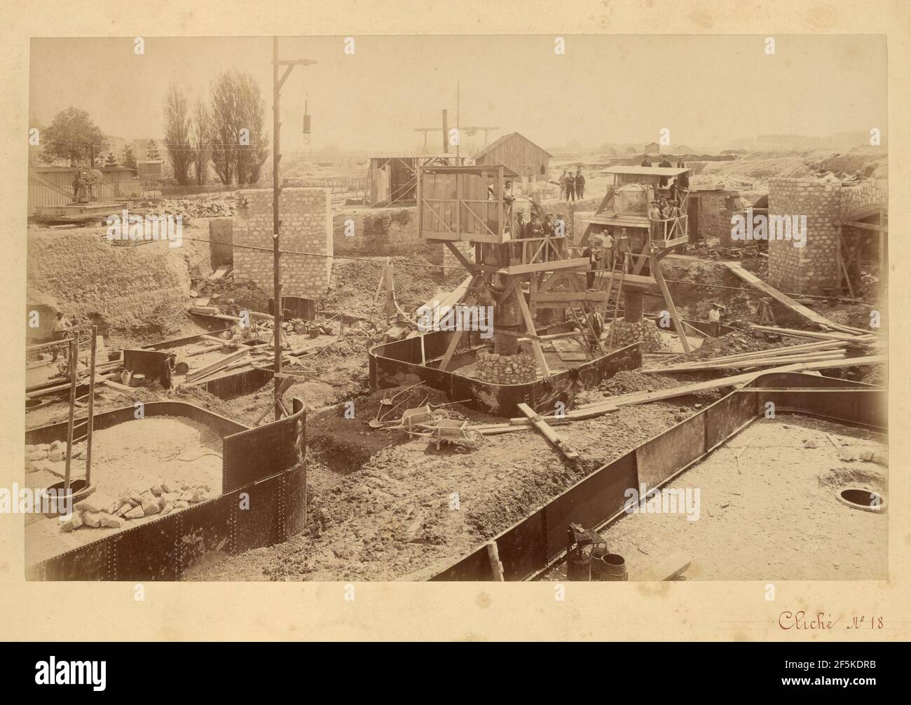 Pier no. 1, filling a foundation caisson with compressed air. Louis ...