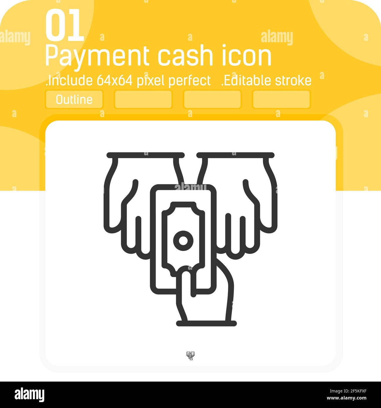 Payment cash hand vector icon with line style isolated on white ...