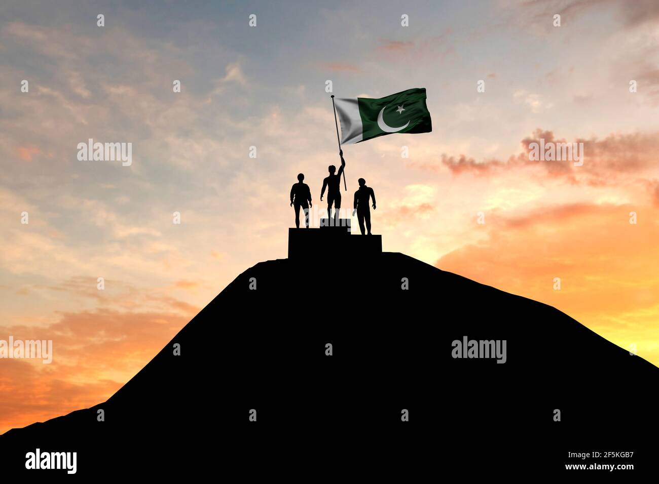 Pakistan flag being waved on top of a winners podium. 3D Rendering ...
