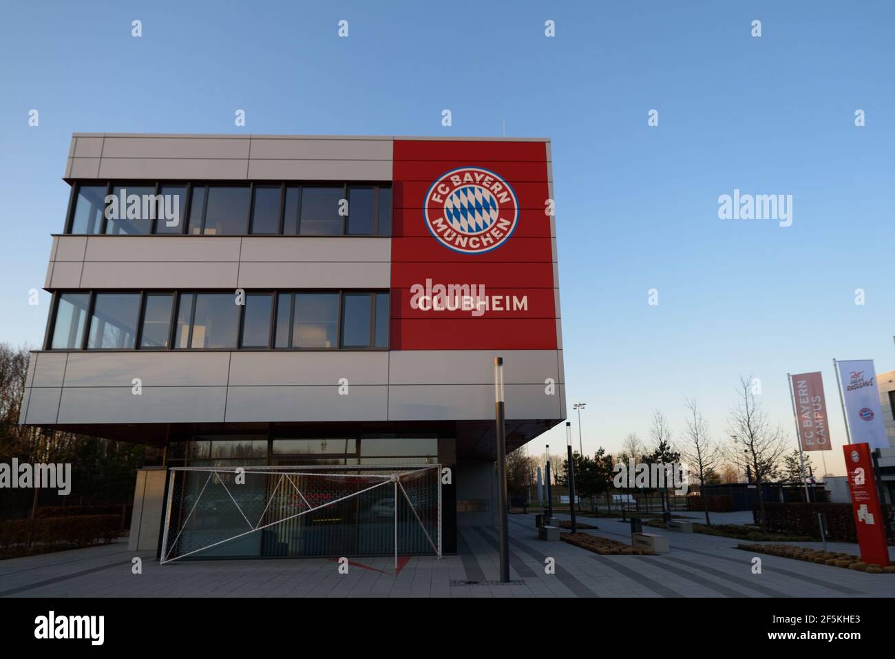 Munich, Germany. 24th Mar, 2021. FC Bayern Campus clubheim before the ...