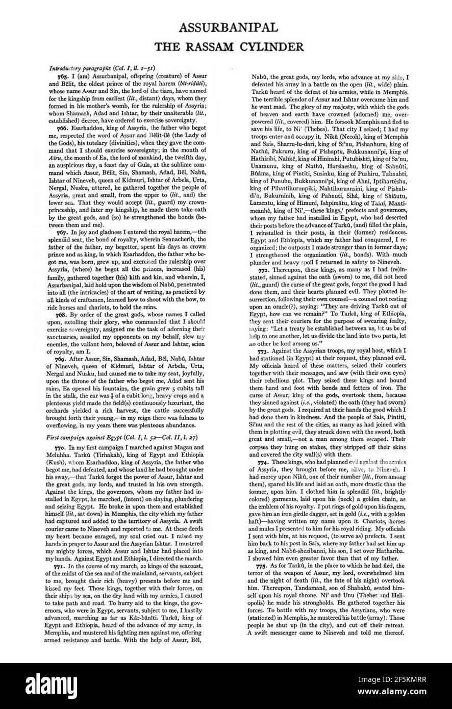 Rassam cylinder first column (Introduction and First Campaign of Egypt ...