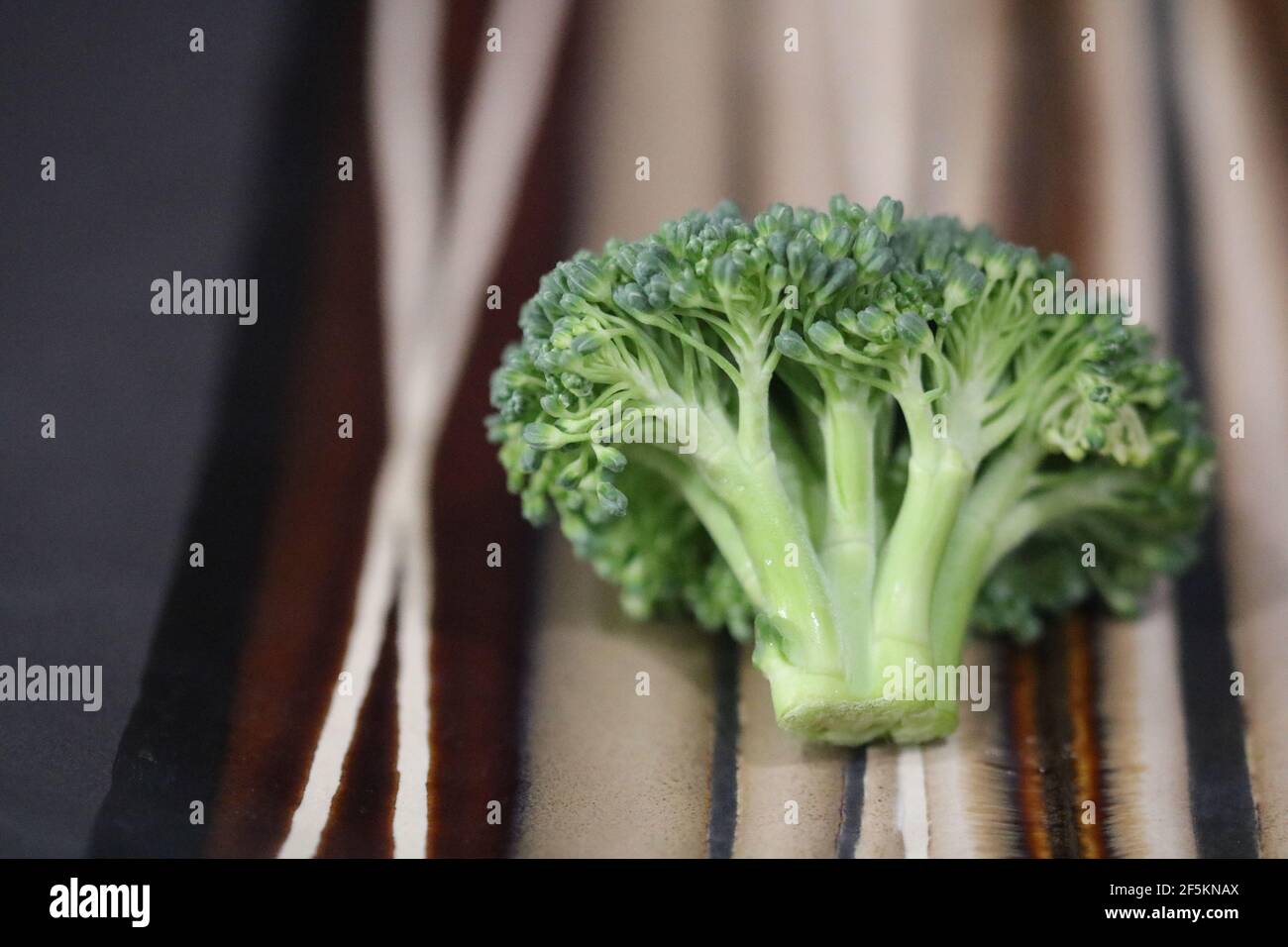 Broccoli floret on a striped plate Stock Photo - Alamy