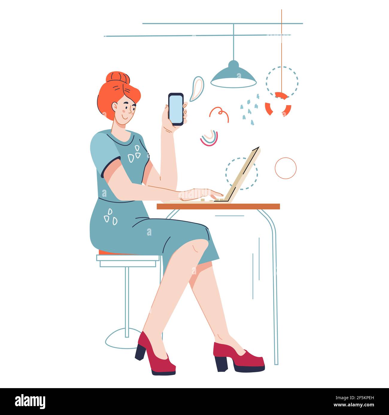 Woman working on laptop in the office or at home, typing on computer ...